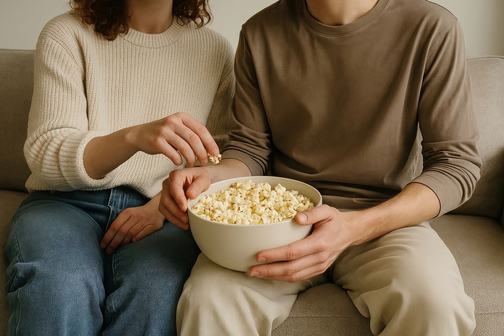 Couple sharing popcorn together. | Free Photo - rawpixel