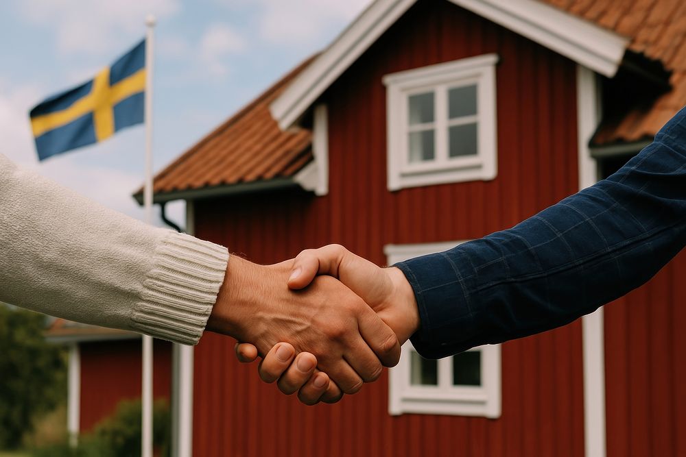 Handshake outside Swedish house | Free Photo - rawpixel