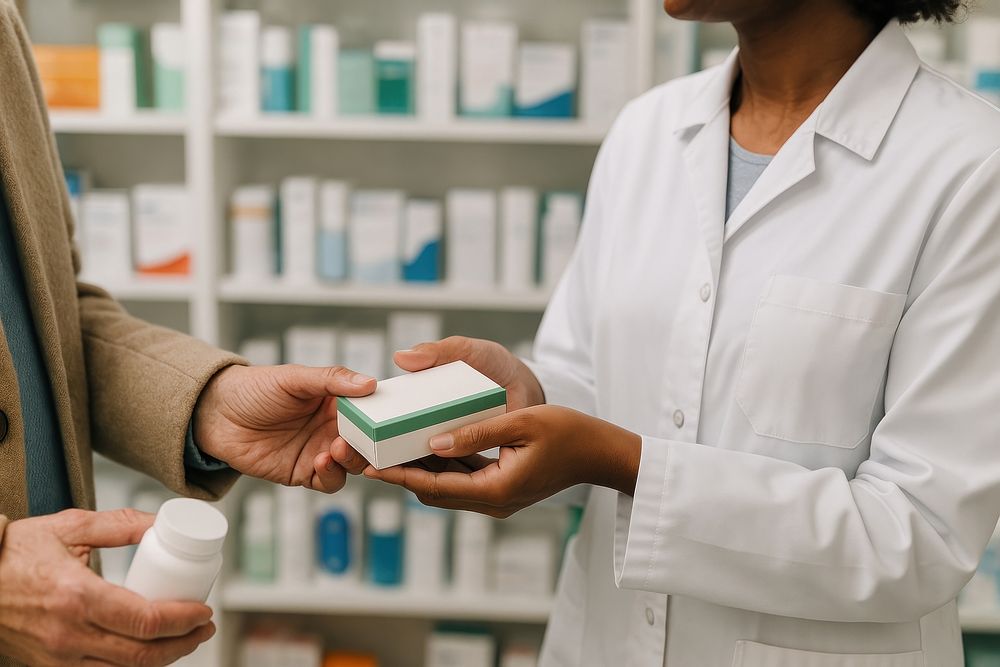 Pharmacist handing medication box. | Free Photo - rawpixel