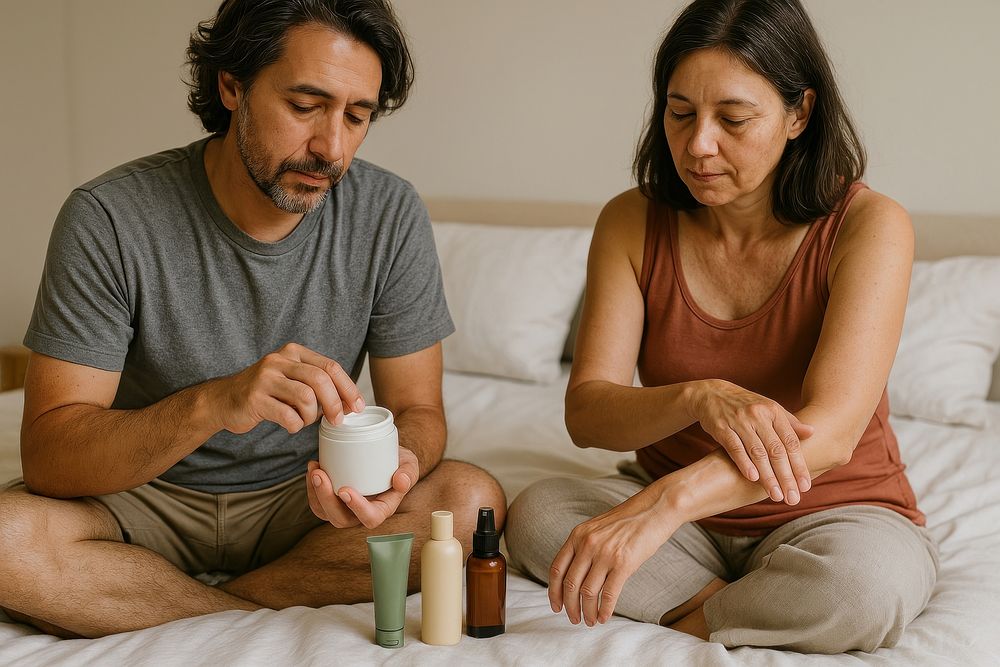 Couple applying skincare products together. | Free Photo - rawpixel