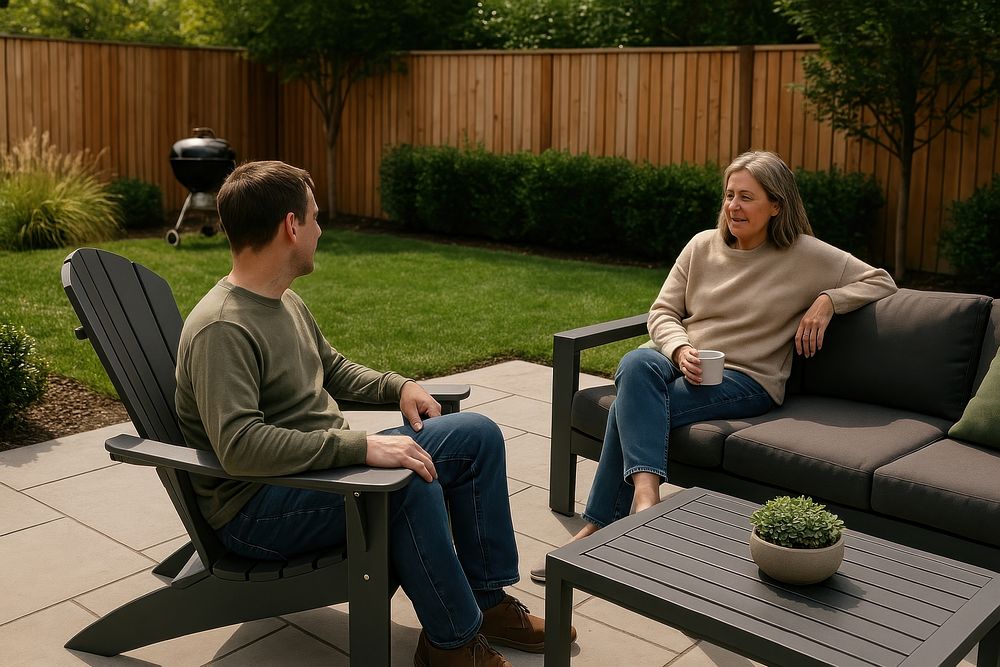Relaxing backyard conversation scene. | Free Photo - rawpixel