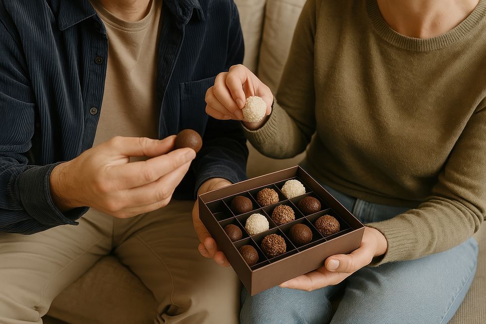 Couple enjoying assorted chocolates | Free Photo - rawpixel