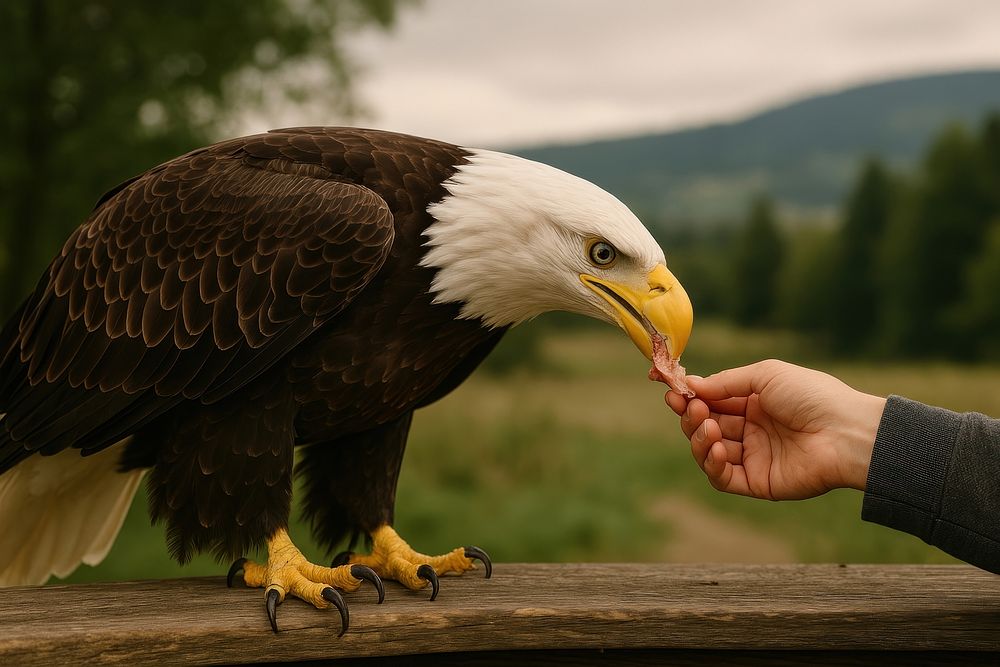 Bald eagle hand feeding interaction | Free Photo - rawpixel