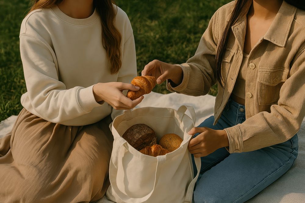 Picnic sharing fresh pastries outdoors. | Free Photo - rawpixel