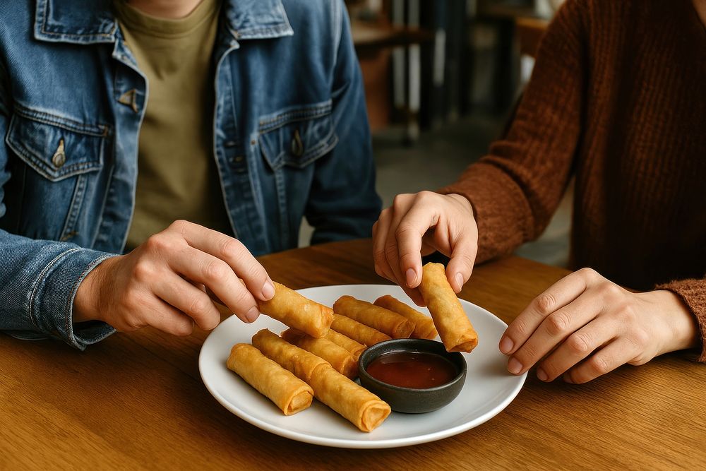 Sharing crispy spring rolls delight. | Free Photo - rawpixel