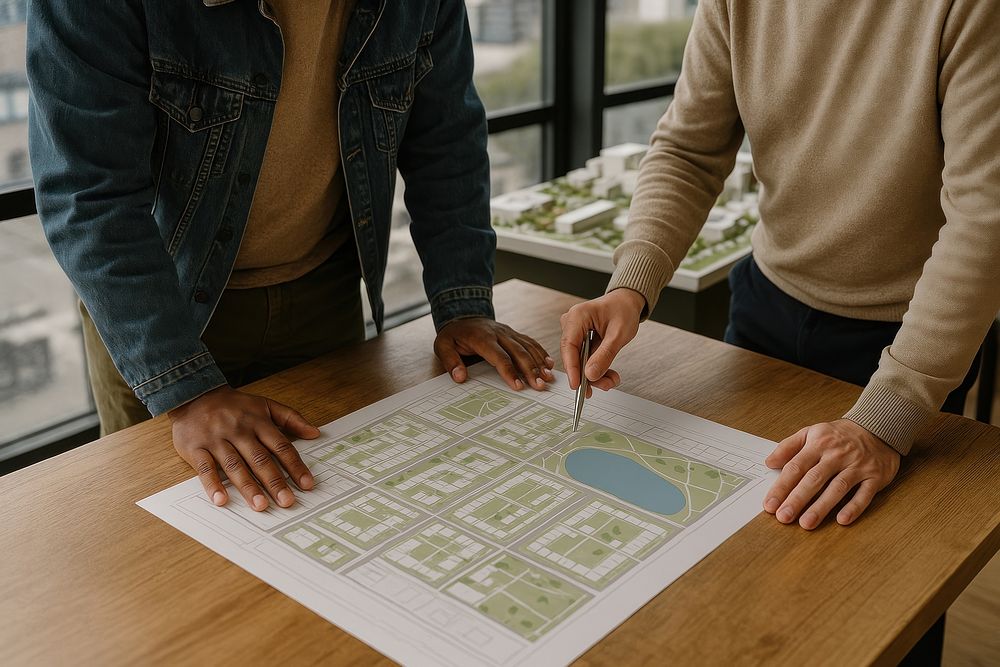 Architects planning urban development blueprint | Free Photo - rawpixel