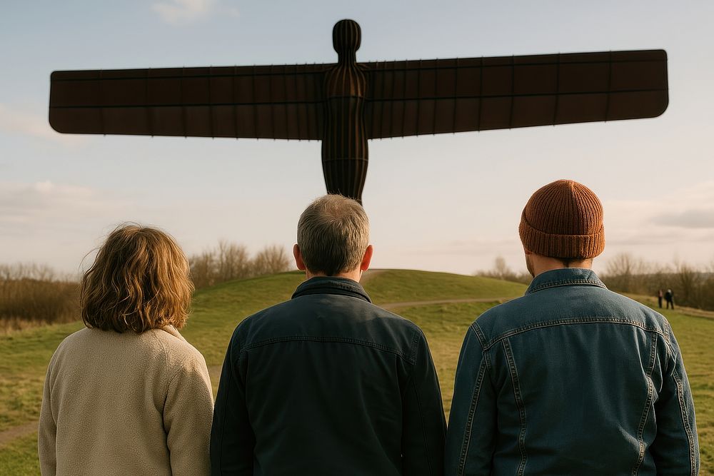 Iconic sculpture with three observers. | Free Photo - rawpixel