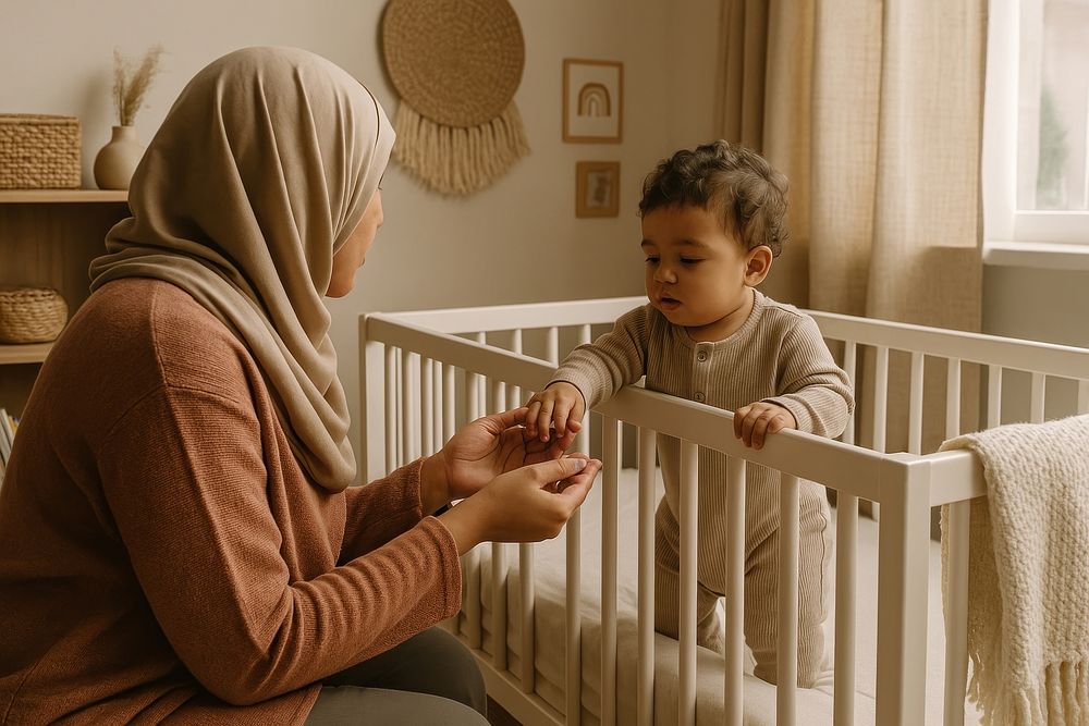 Mother comforting baby in nursery | Free Photo - rawpixel