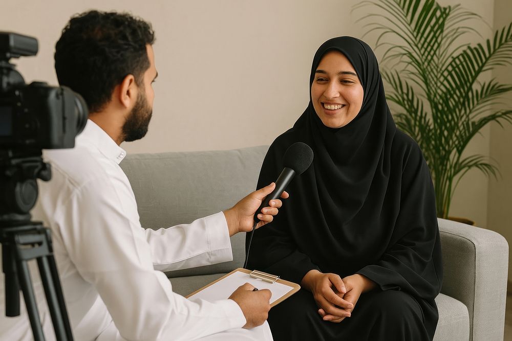 Interview discussion with smiling woman. | Free Photo - rawpixel