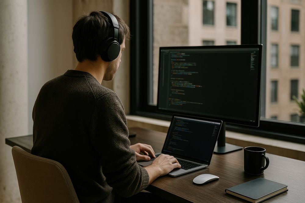 Developer coding at modern workspace. | Free Photo - rawpixel
