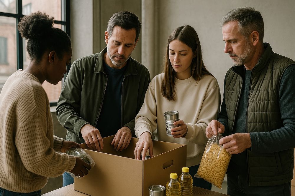 Team packing food donations together. | Free Photo - rawpixel