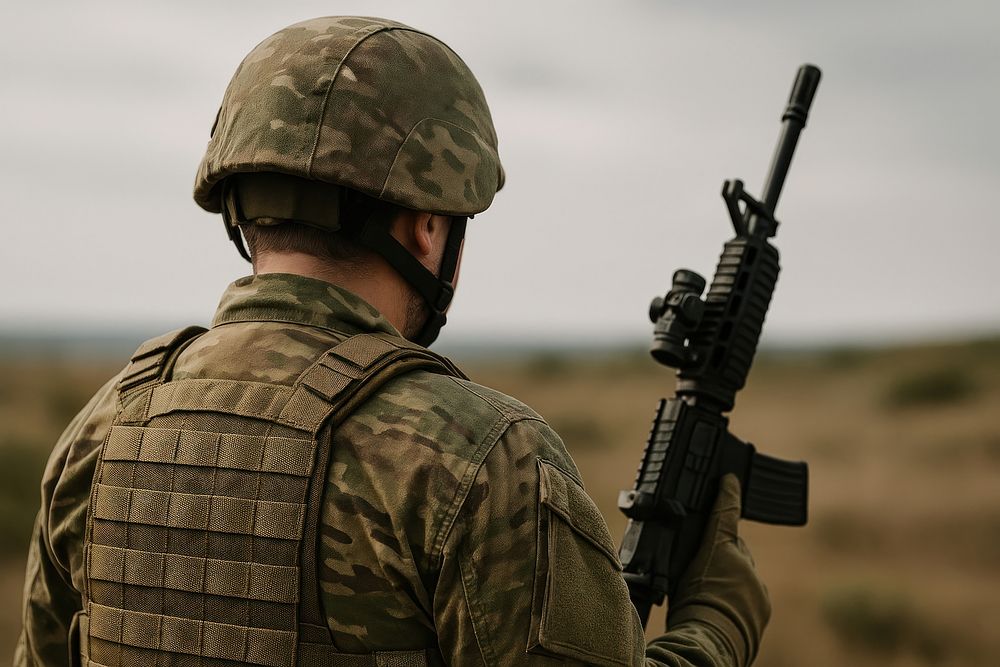 Soldier holding rifle outdoors. | Free Photo - rawpixel
