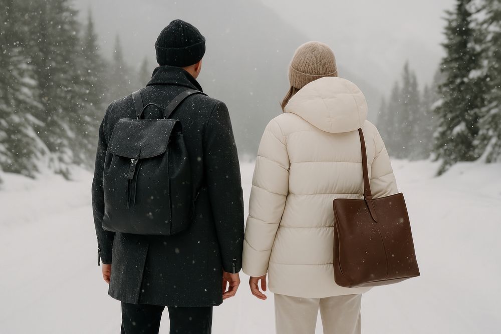 Couple winter snowy walk outdoors. | Free Photo - rawpixel