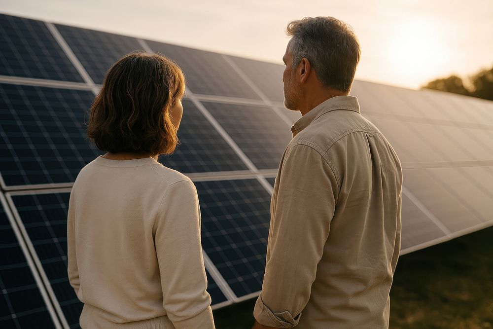 Couple observing solar panels. | Free Photo - rawpixel