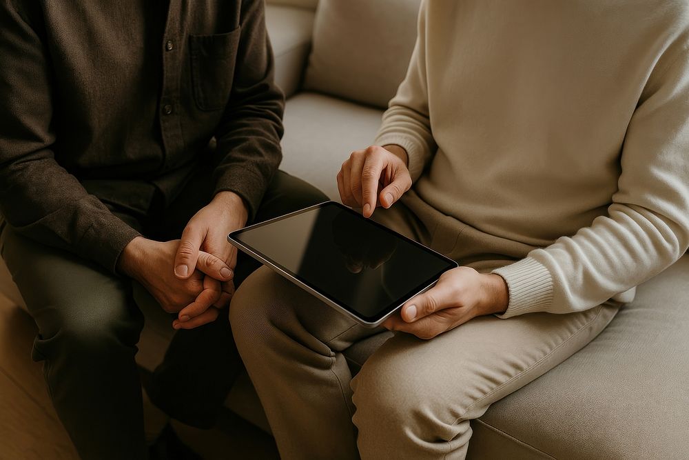 Two people using tablet indoors. | Free Photo - rawpixel