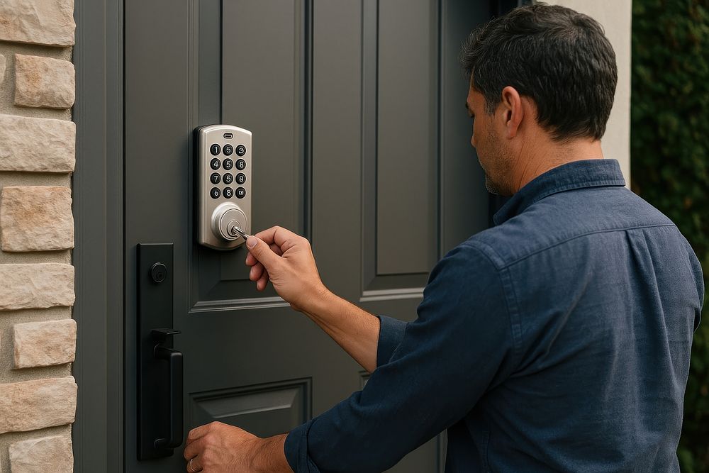 Man unlocking modern security door. | Free Photo - rawpixel