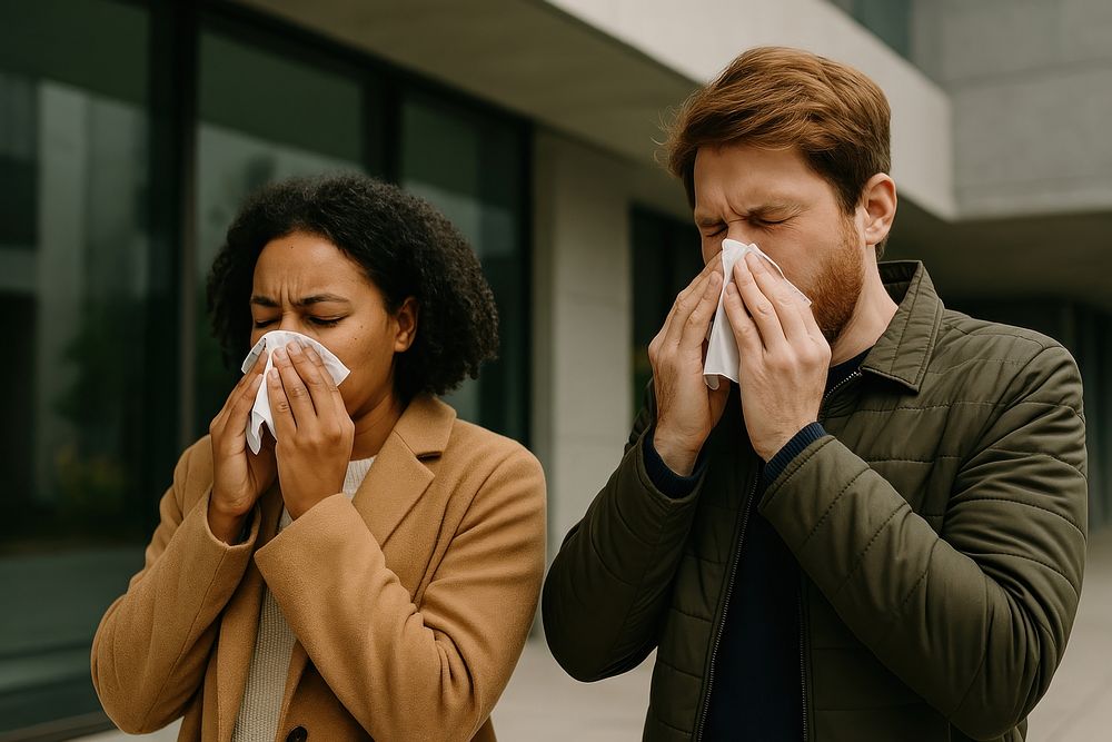 People sneezing outside building | Free Photo - rawpixel