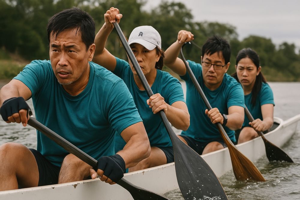 Team paddling in sync. | Free Photo - rawpixel