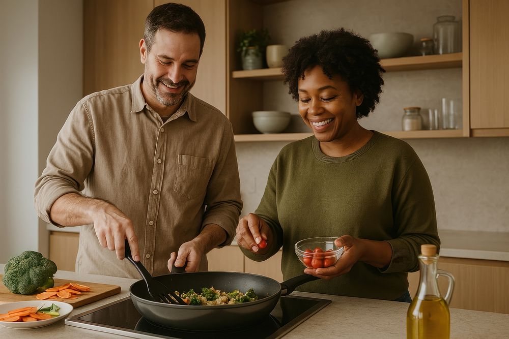 Couple cooking healthy meal together | Free Photo - rawpixel