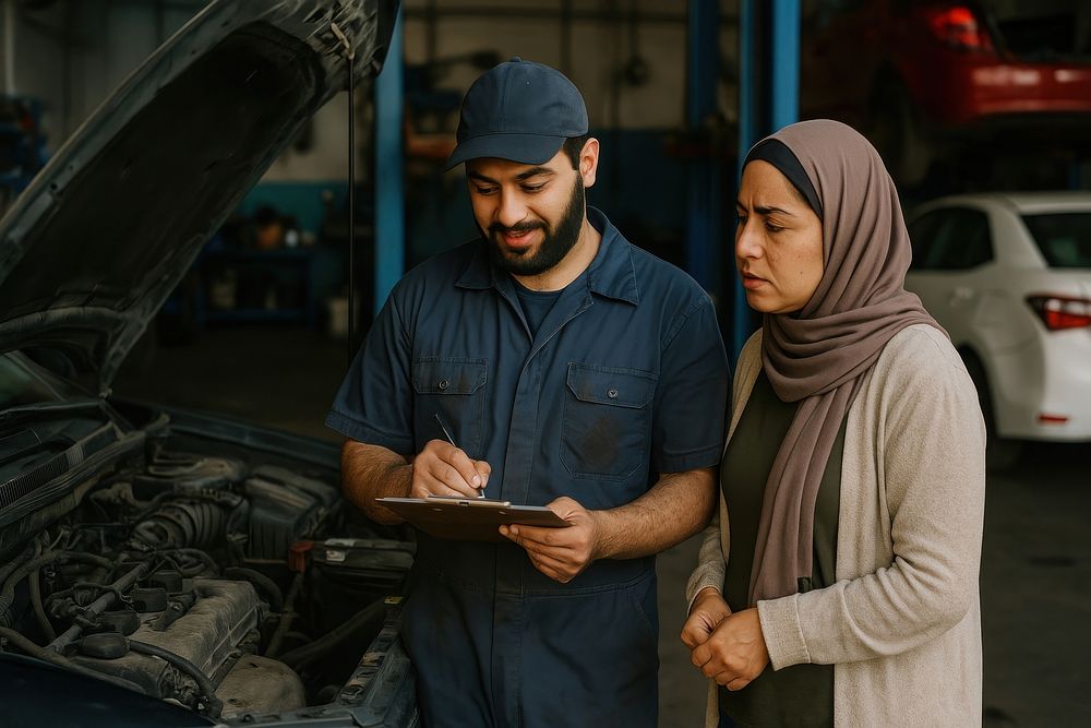 Mechanic assists concerned customer | Free Photo - rawpixel