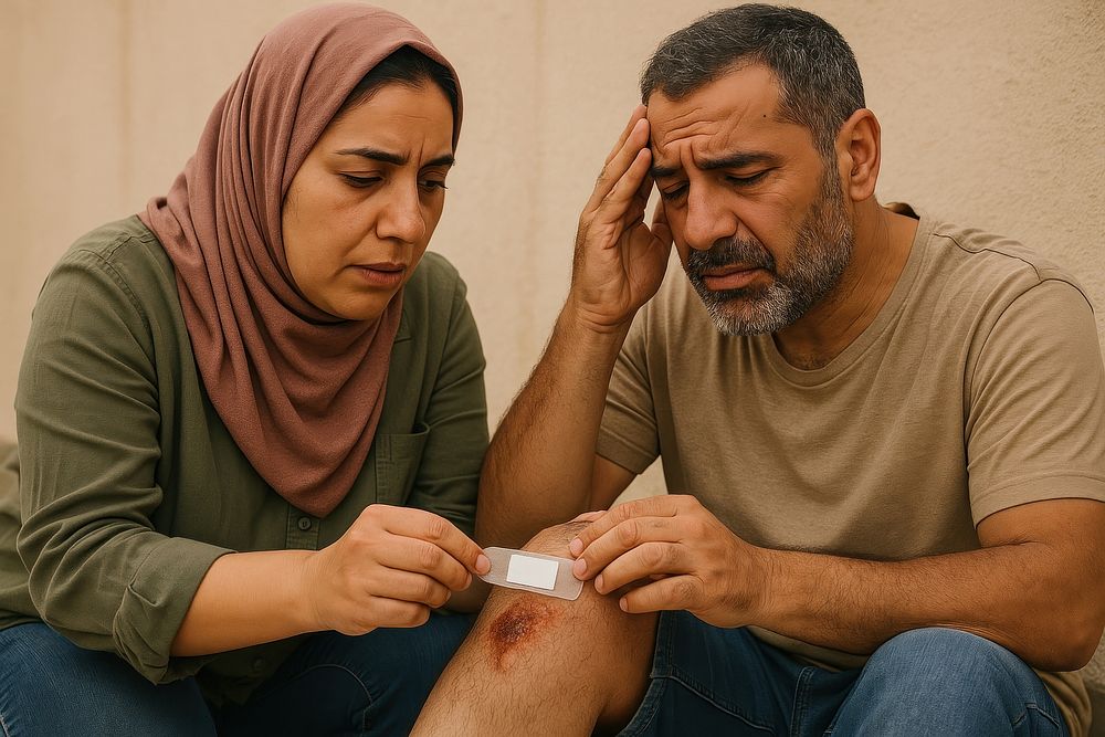 Concerned couple tending wound | Free Photo - rawpixel
