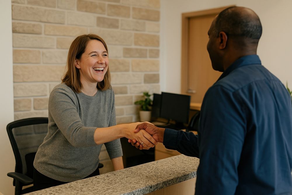 Friendly office reception handshake greeting | Free Photo - rawpixel