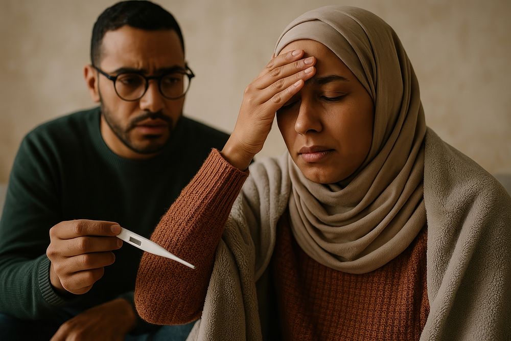 Concerned couple checking fever. | Free Photo - rawpixel