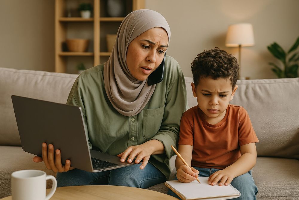 Multitasking mother helping child | Free Photo - rawpixel