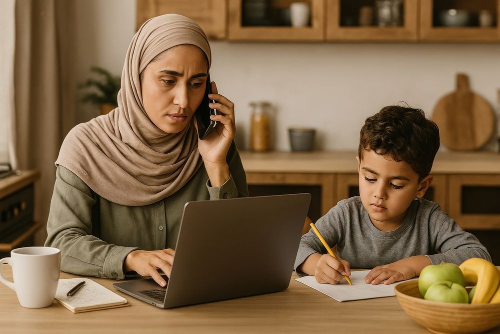 Mother multitasking with child | Free Photo - rawpixel