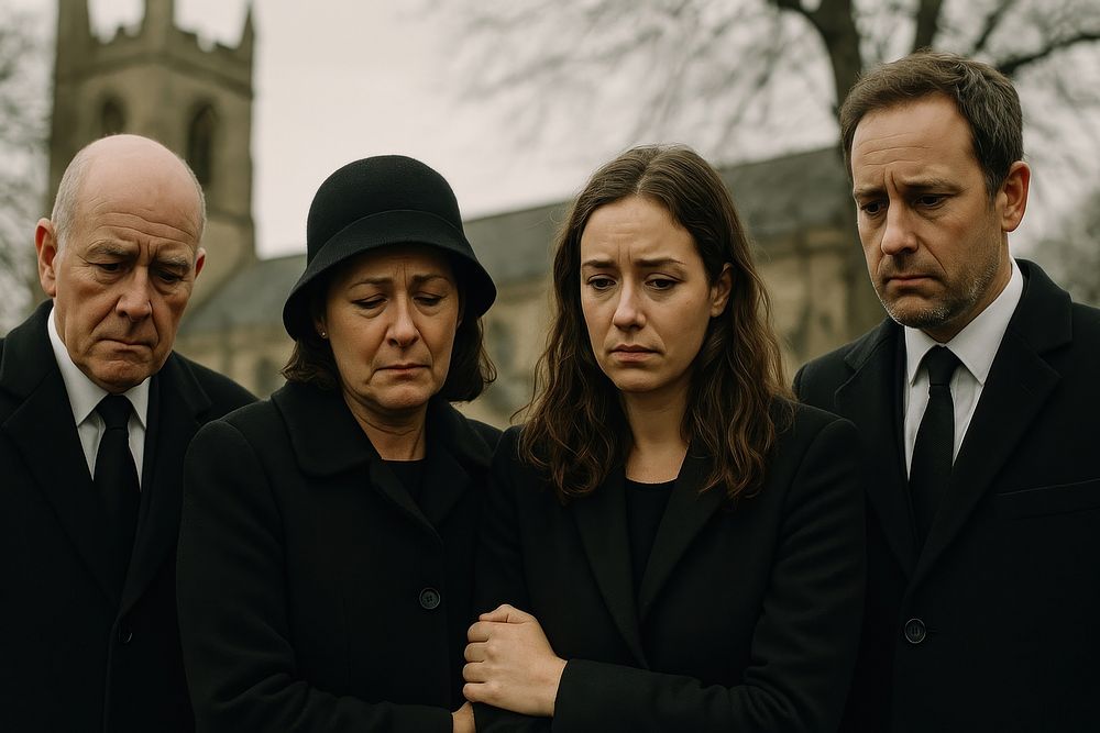 Somber funeral gathering, emotional expressions | Free Photo - rawpixel