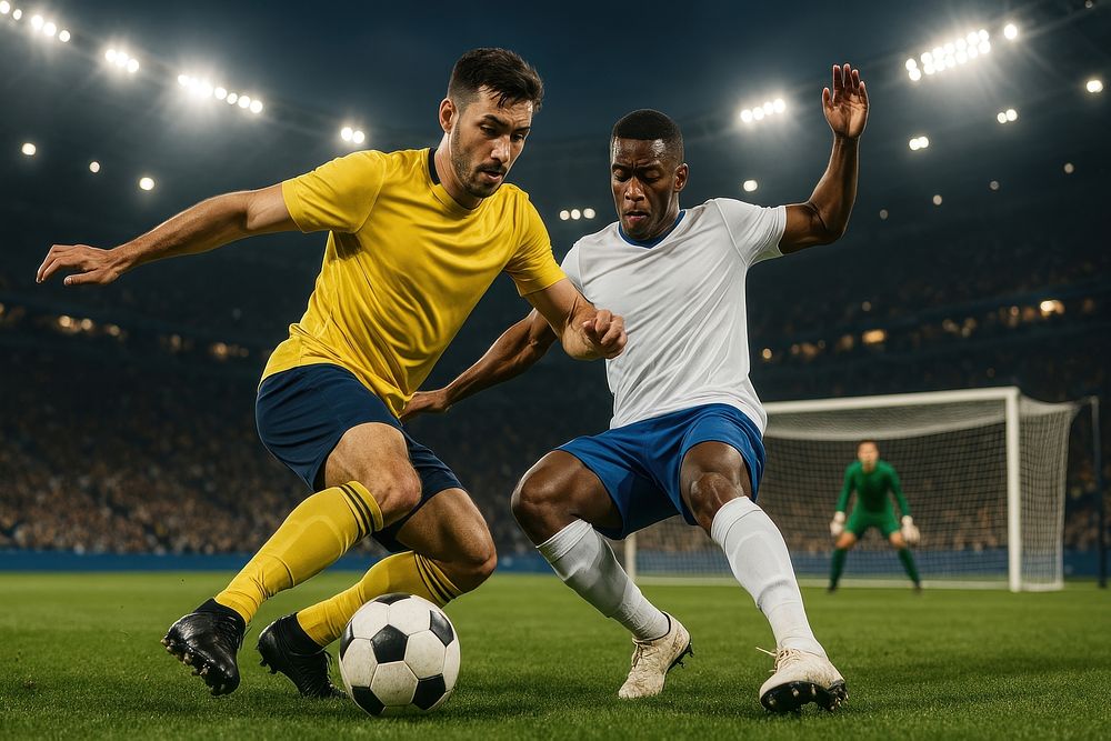 Intense soccer match under lights | Free Photo - rawpixel