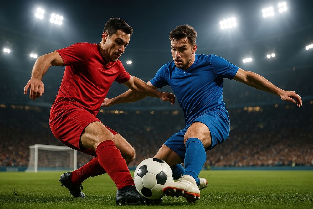 Intense soccer match under lights | Free Photo - rawpixel