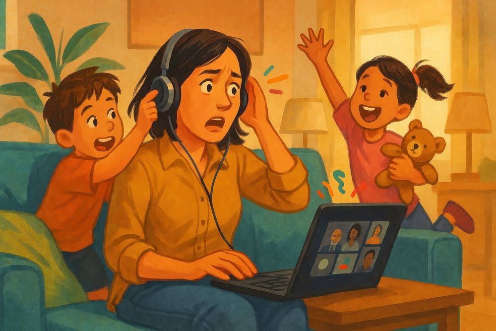 Mother multitasking with kids. | Free Photo Illustration - rawpixel