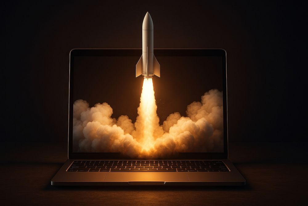 Rocket launching from laptop screen. | Free Photo - rawpixel
