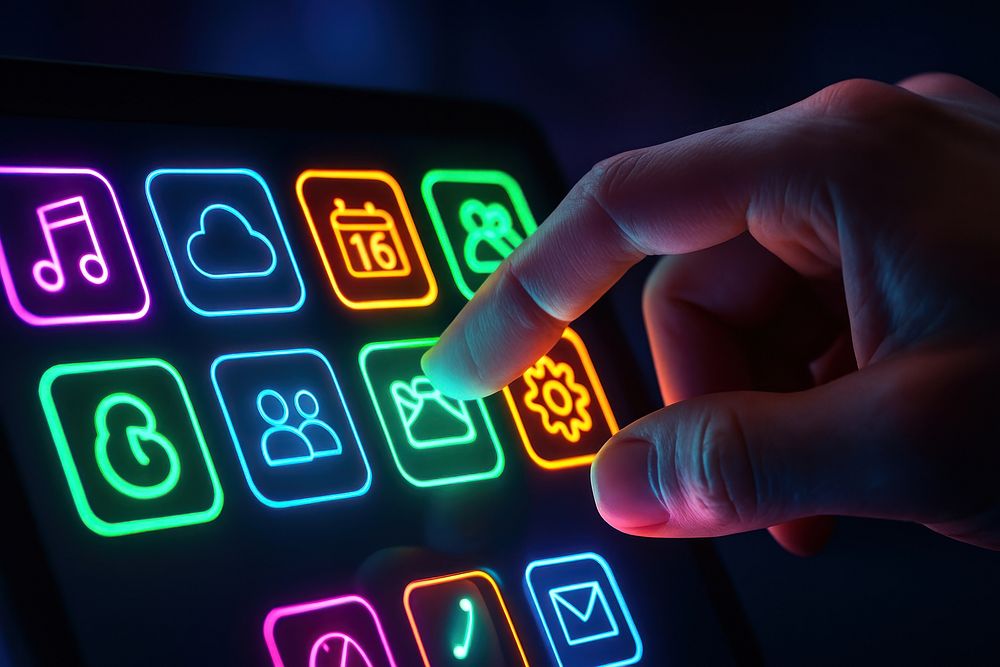 Neon touchscreen app icons. | Free Photo - rawpixel