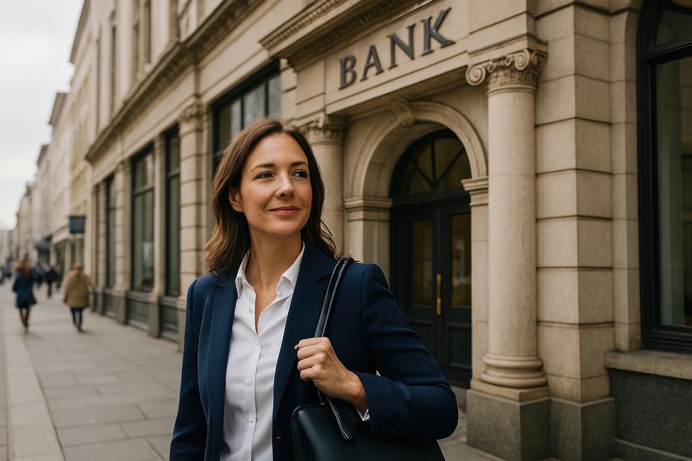Confident professional outside bank. | Free Photo - rawpixel