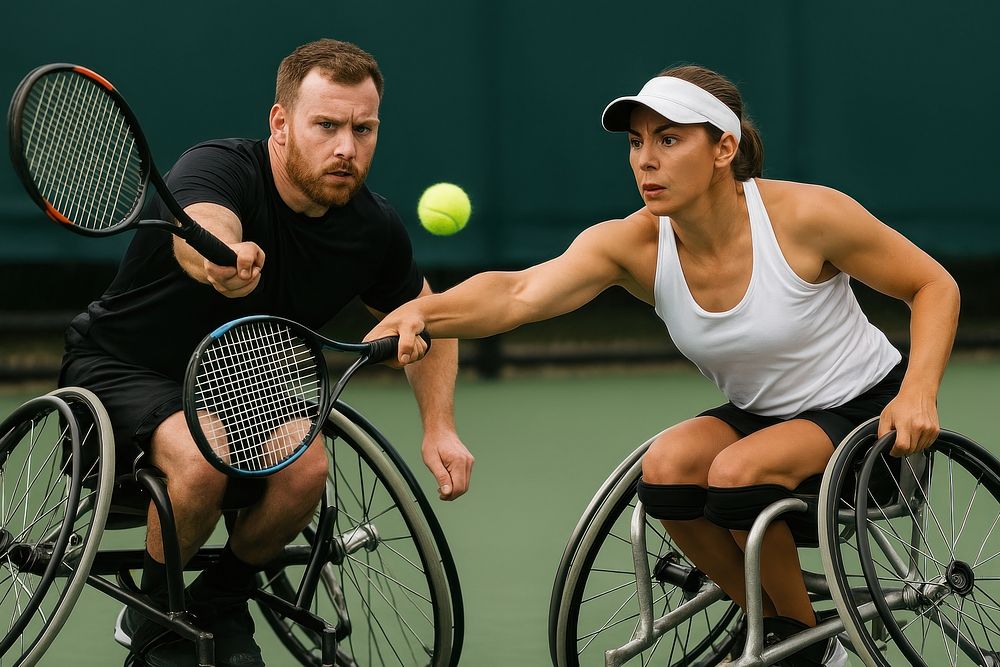 Wheelchair tennis players competing intensely. | Free Photo - rawpixel