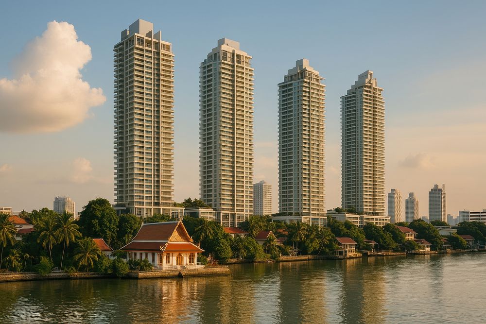 Modern riverside urban skyline | Free Photo - rawpixel