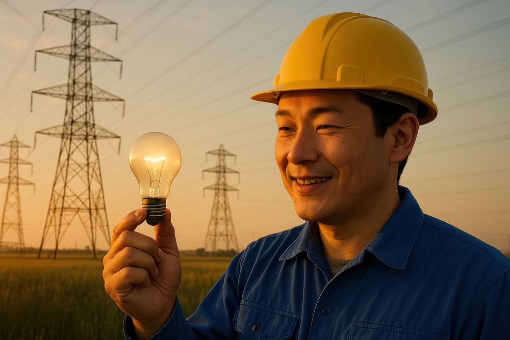 Engineer holding glowing bulb outdoors. | Free Photo - rawpixel