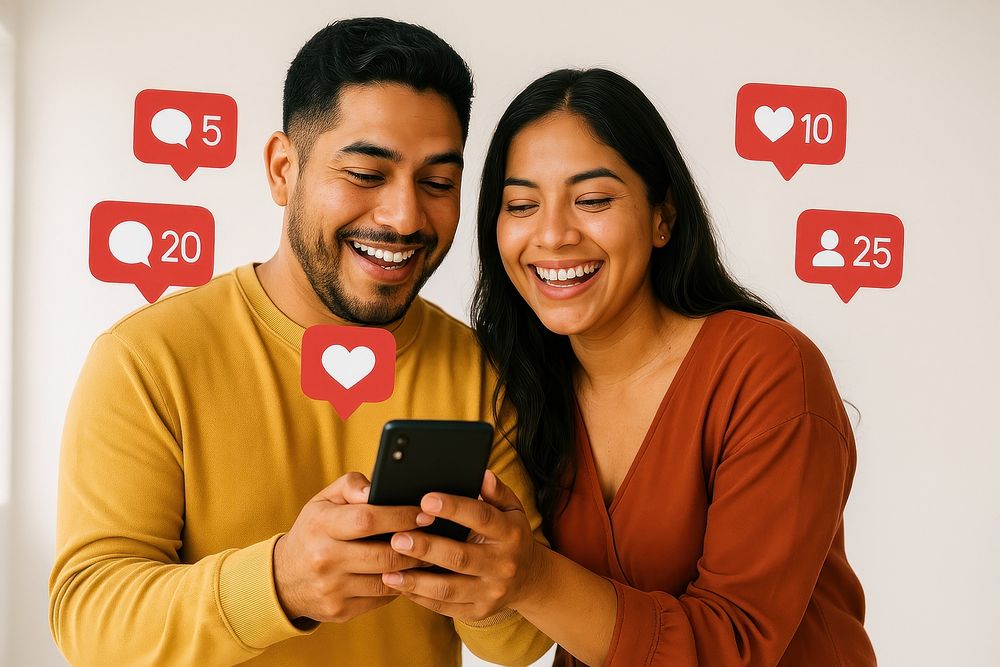 Happy couple enjoying social media. | Free Photo - rawpixel