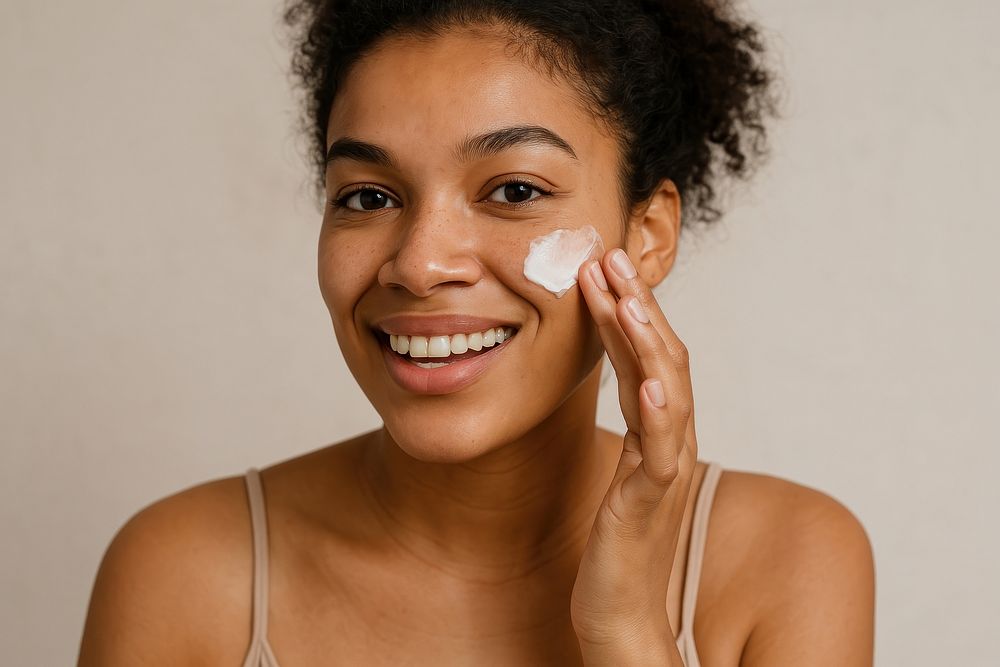 Woman applying facial cream smiling | Free Photo - rawpixel