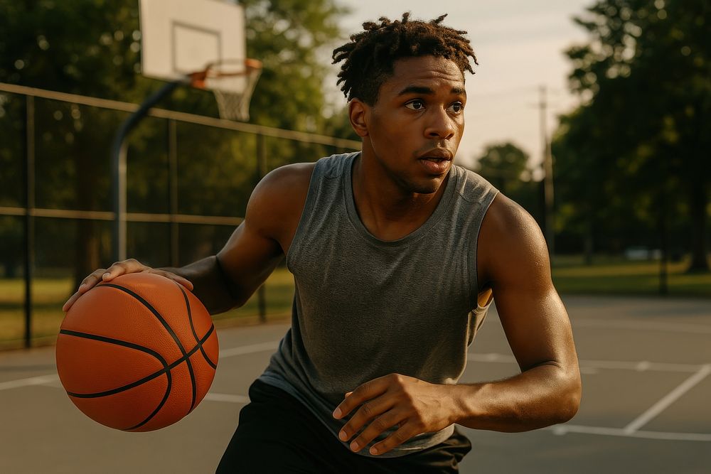 Focused athlete playing outdoor basketball | Free Photo - rawpixel