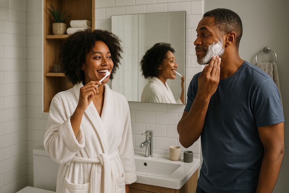 Couple morning bathroom routine | Free Photo - rawpixel