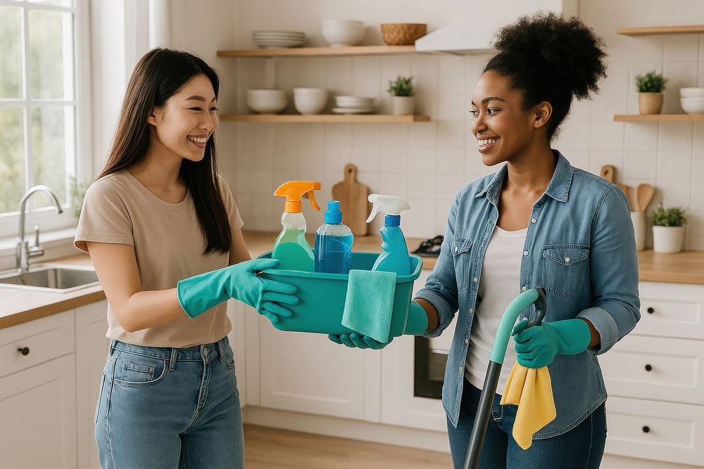Women cleaning supplies teamwork | Free Photo - rawpixel