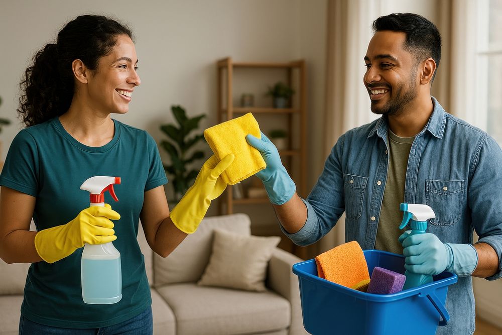 Happy couple cleaning together joyfully. | Free Photo - rawpixel