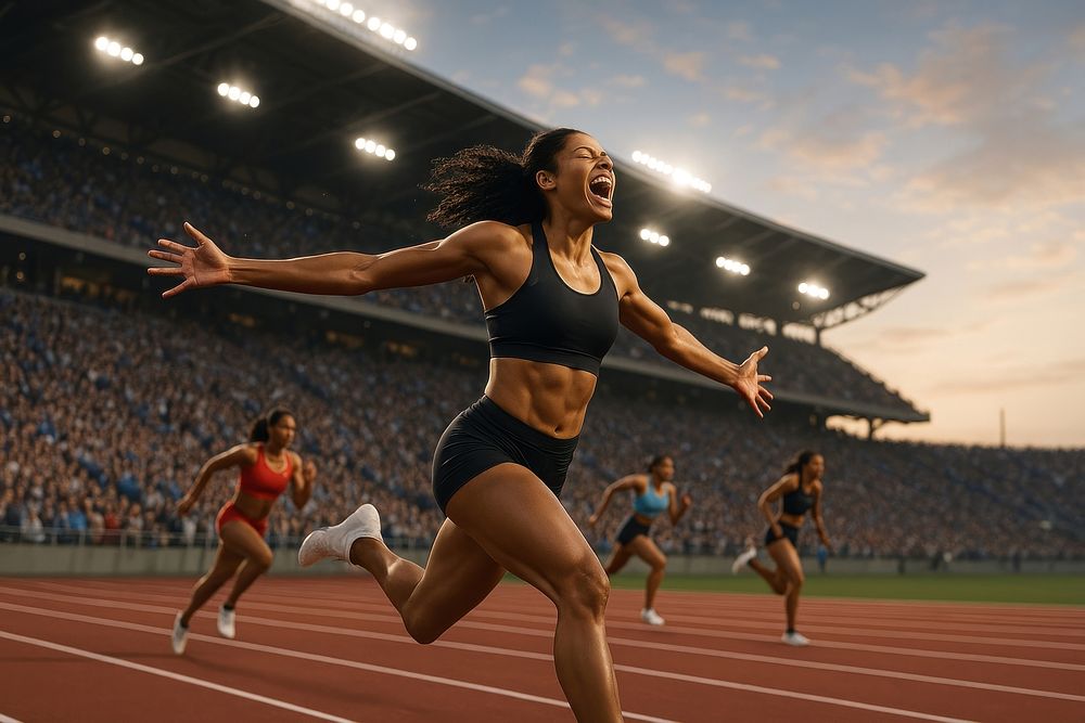Triumphant athlete crossing finish line. | Free Photo - rawpixel