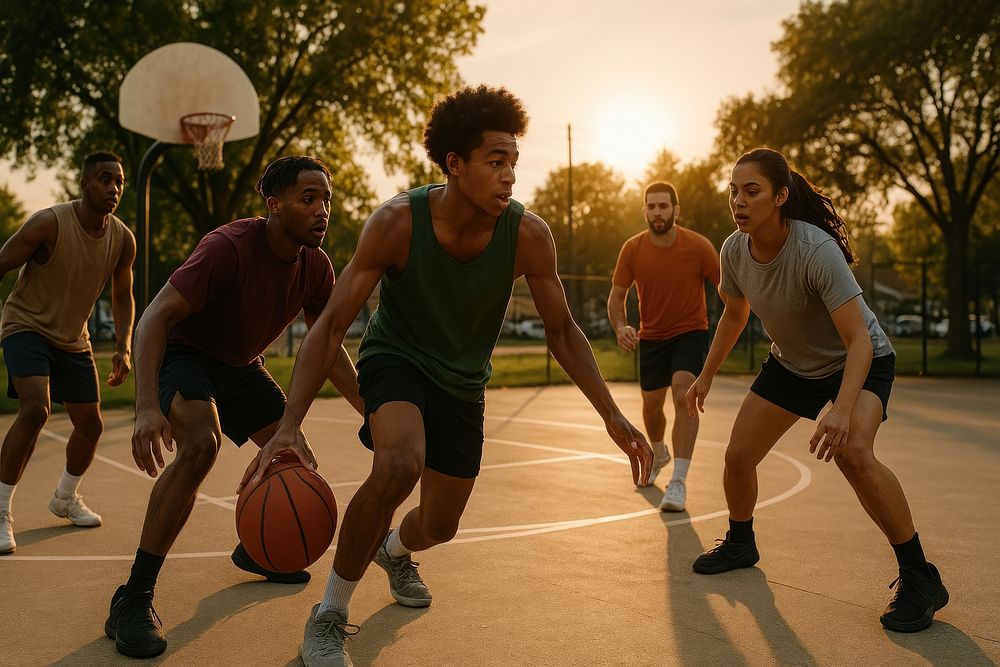 Outdoor basketball game at sunset. | Free Photo - rawpixel