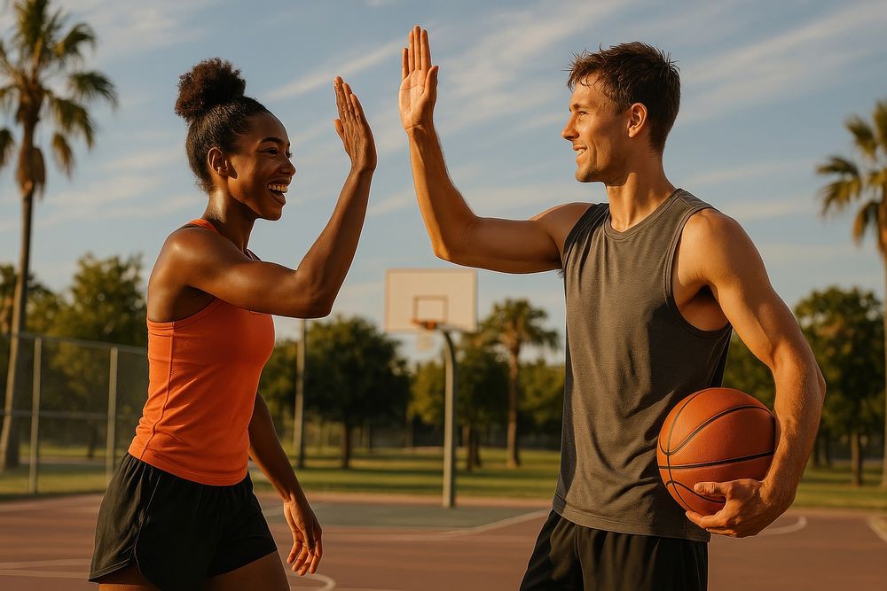Outdoor basketball high-five celebration | Free Photo - rawpixel