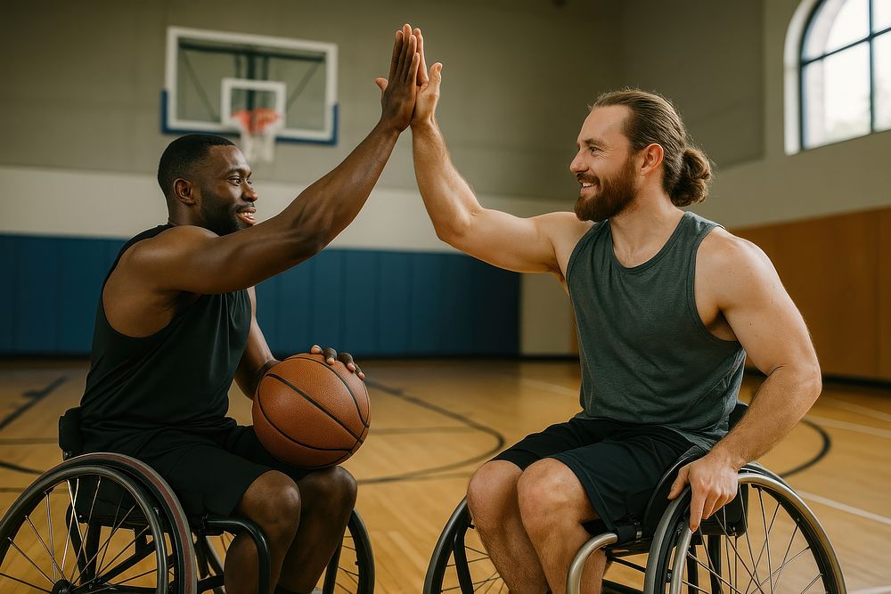 Wheelchair basketball players high-five | Free Photo - rawpixel