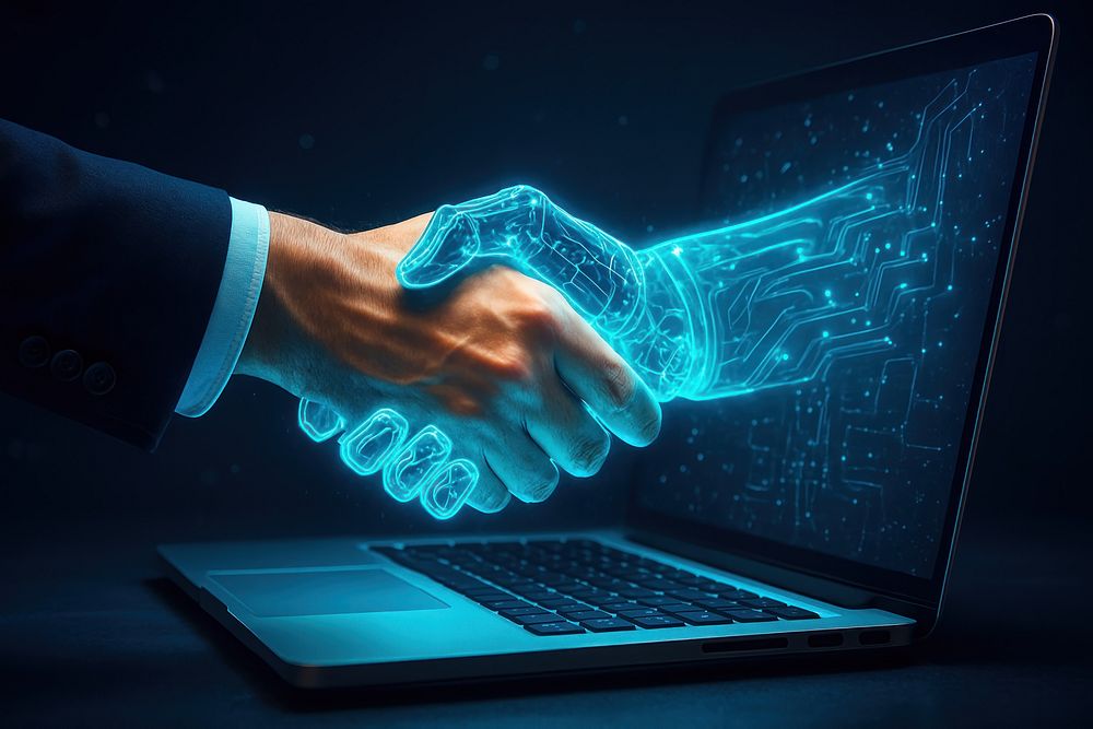 Digital handshake symbolizes technological partnership | Free Photo - rawpixel